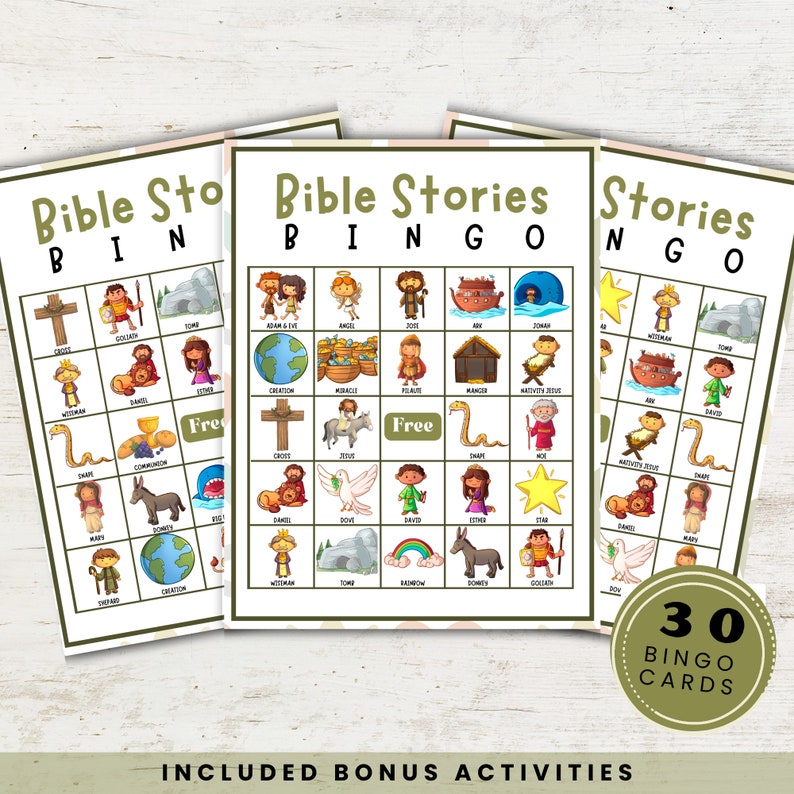 Bible Bingo, Bible Stories Bingo, Bible Activity for Kids, Sunday ...