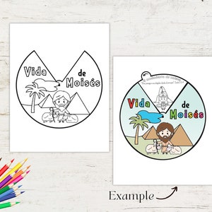 Story of Moses Coloring Wheel SPANISH, Bible Coloring Wheel, Printable ...
