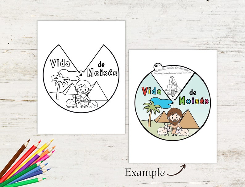 Story of Moses Coloring Wheel SPANISH, Bible Coloring Wheel, Printable ...
