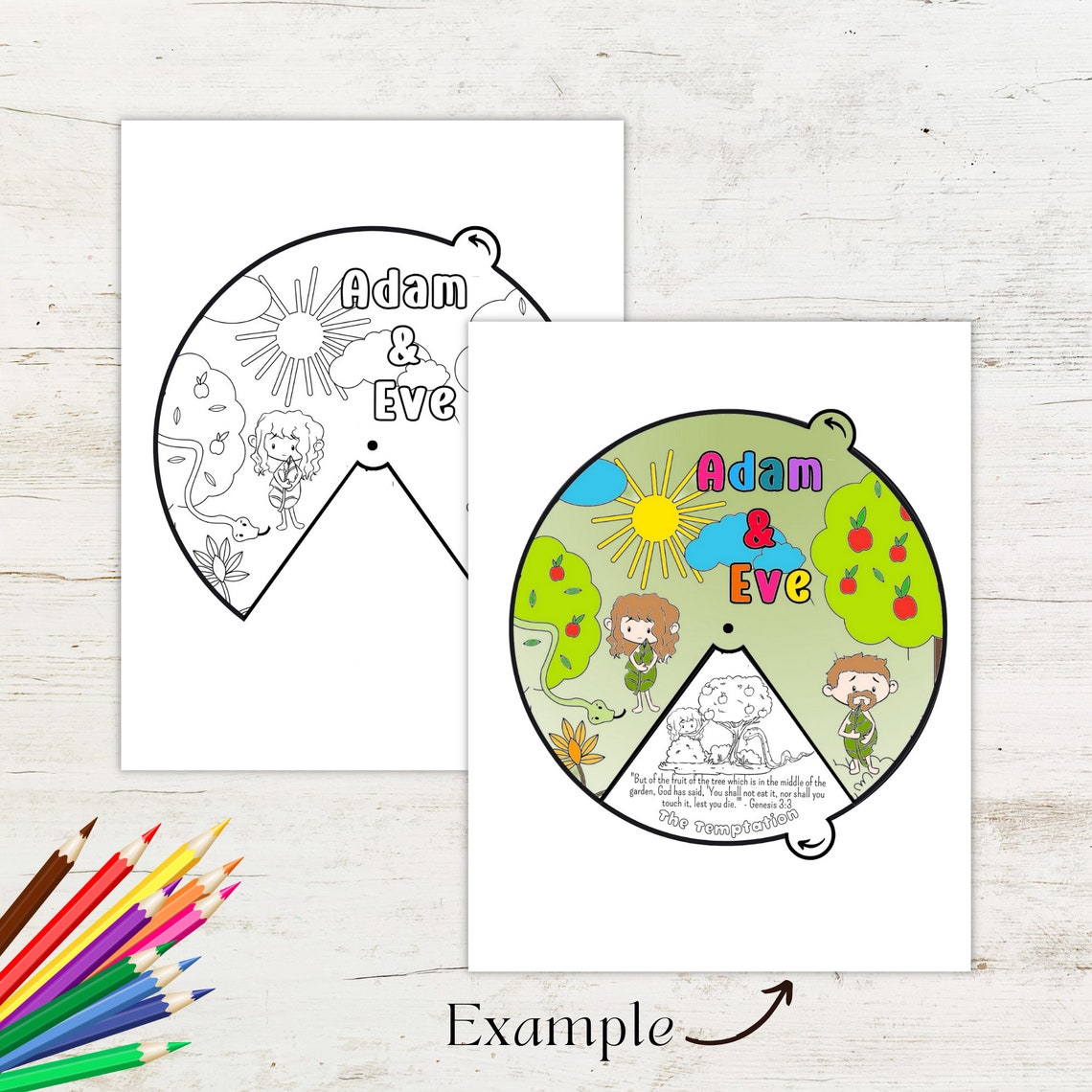 Adam and Eve Coloring Wheel Bible Story Wheel Printable Bible Activity ...