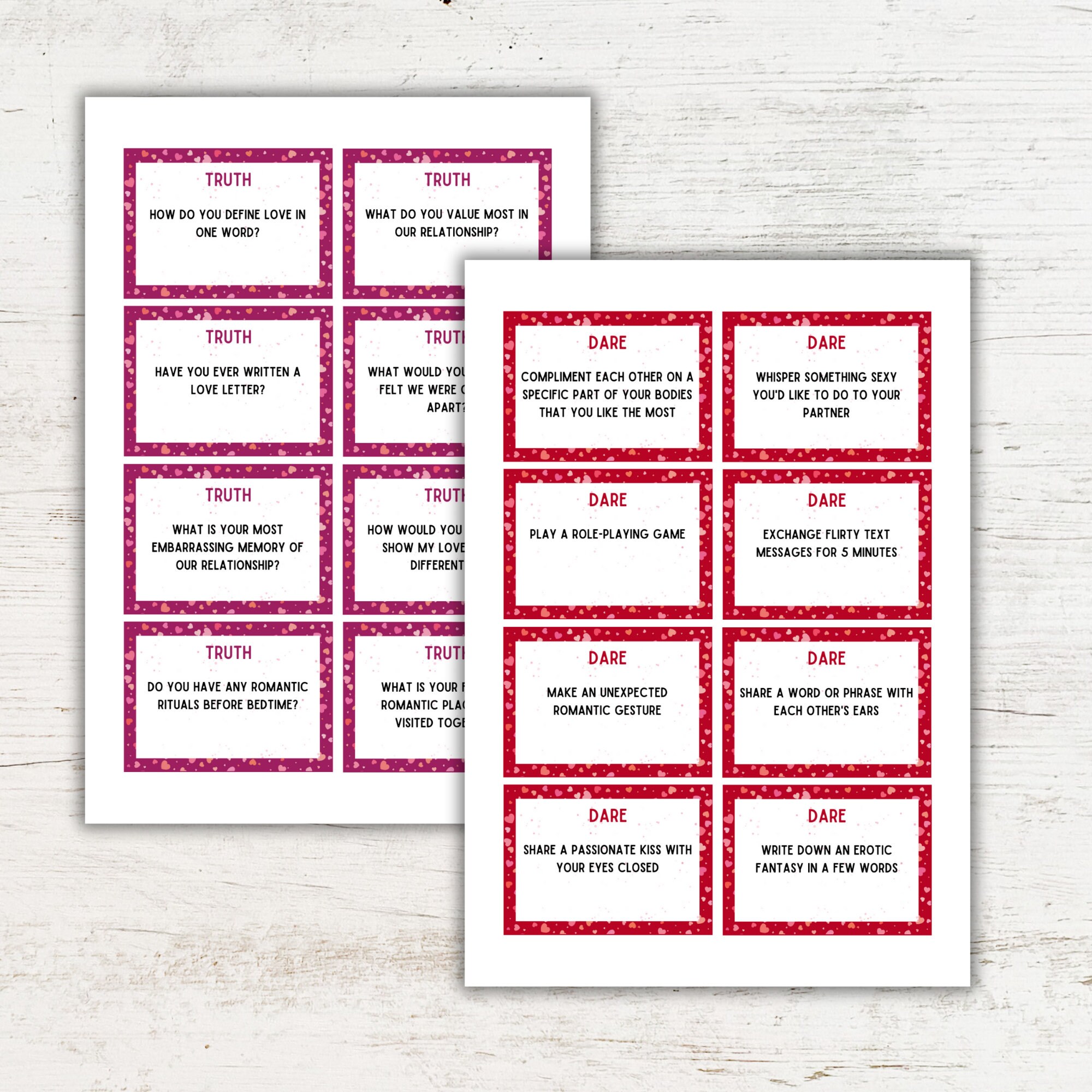 100 Couples Truth or Dare Question Cards | Valentines Day Games | Game ...