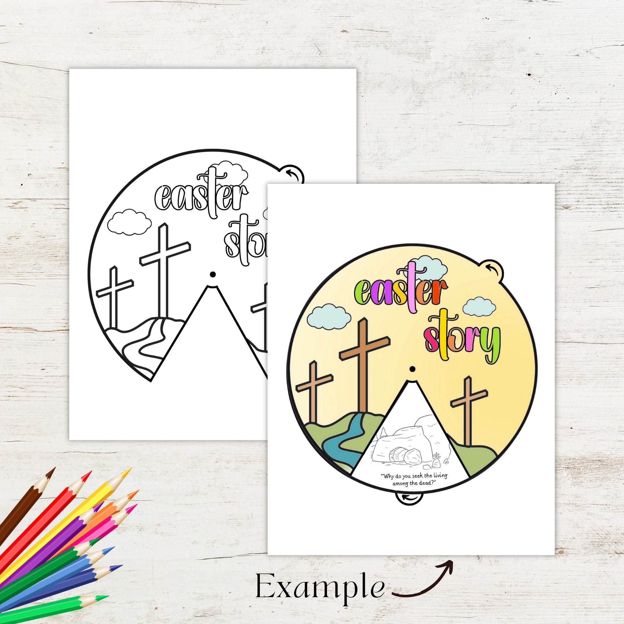 Easter Bible Story Coloring Wheel Holy Week Bible Activity He is Risen ...