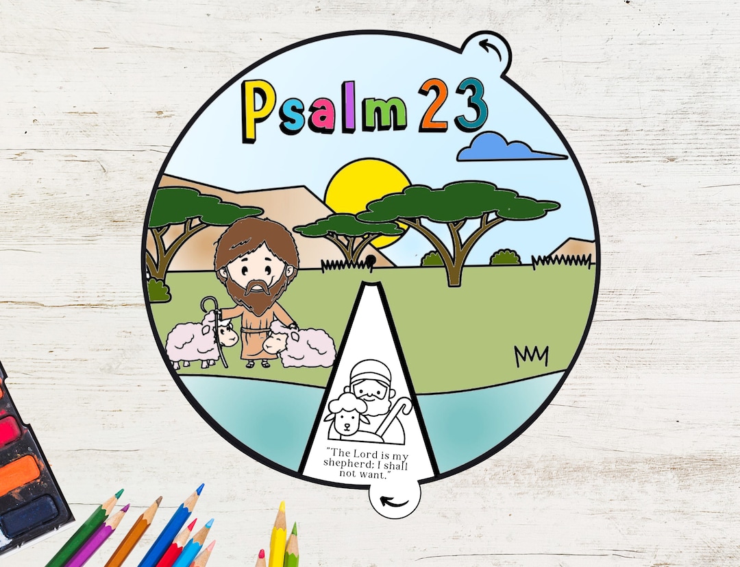 Psalm 23 Coloring Wheel, Jesus Coloring Wheel, Printable Bible Activity ...