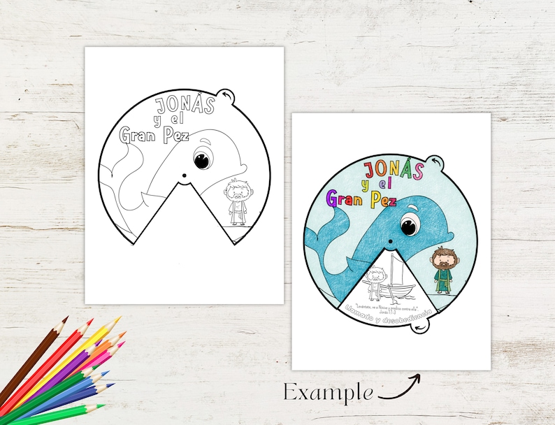 Jonah and the Big Fish Coloring Wheel IN SPANISH | Bible Story Wheel ...