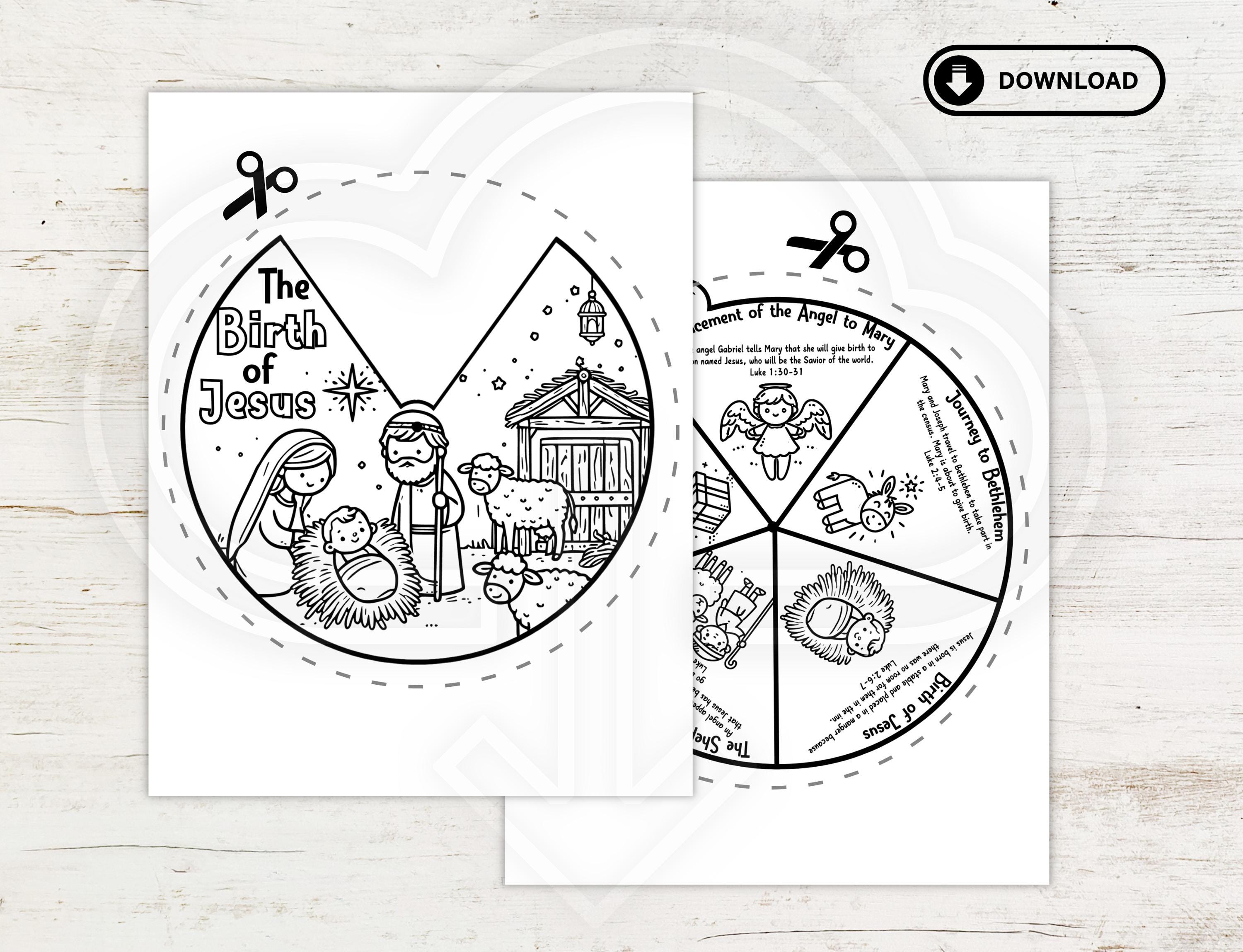 The Birth of Jesus Coloring Wheel, Nativity Story Coloring Wheel ...
