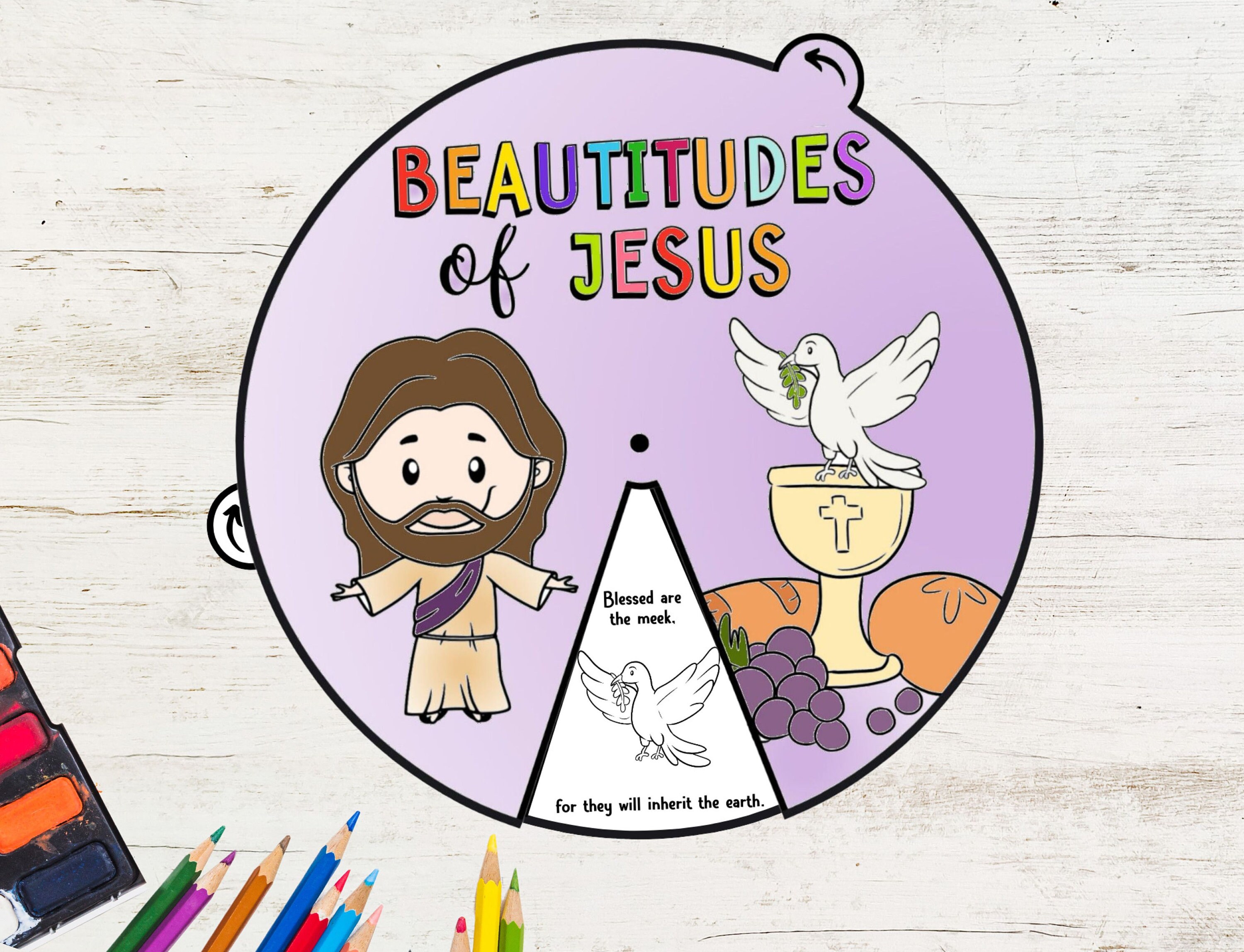 Beatitudes Coloring Wheel Bible Story Activities Printable Activity ...