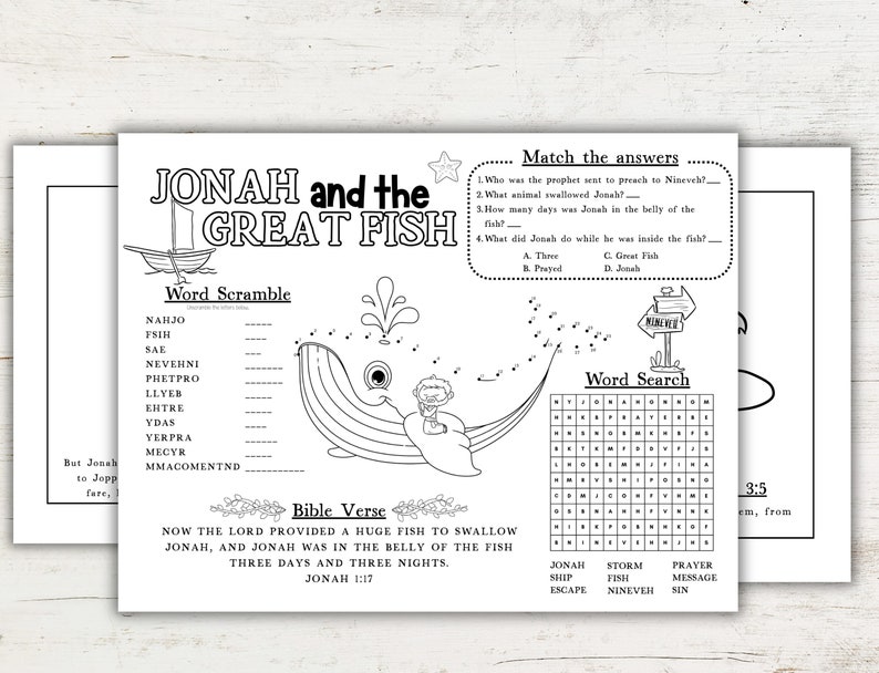 Jonah and the Great Fish Placemat, Bible Crafts and Activities for Kids ...