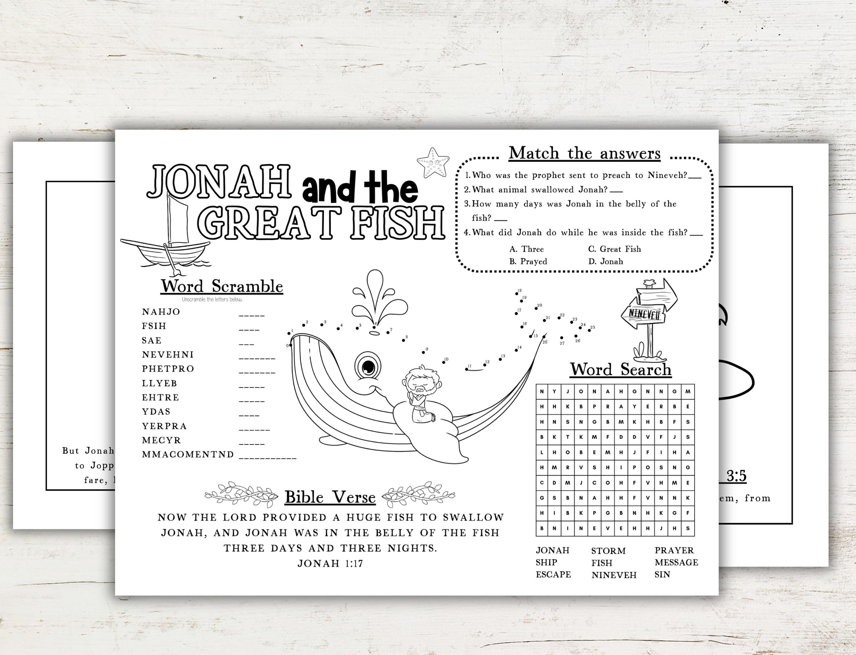 Jonah and the Great Fish Placemat, Bible Crafts and Activities for Kids ...