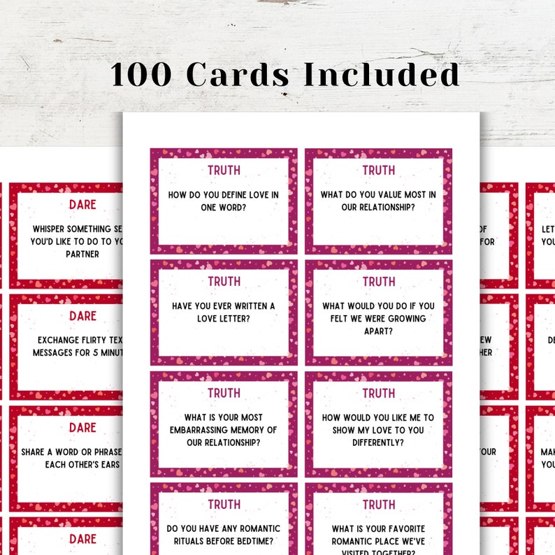 100 Couples Truth Or Dare Question Cards Valentines Day Games Game For