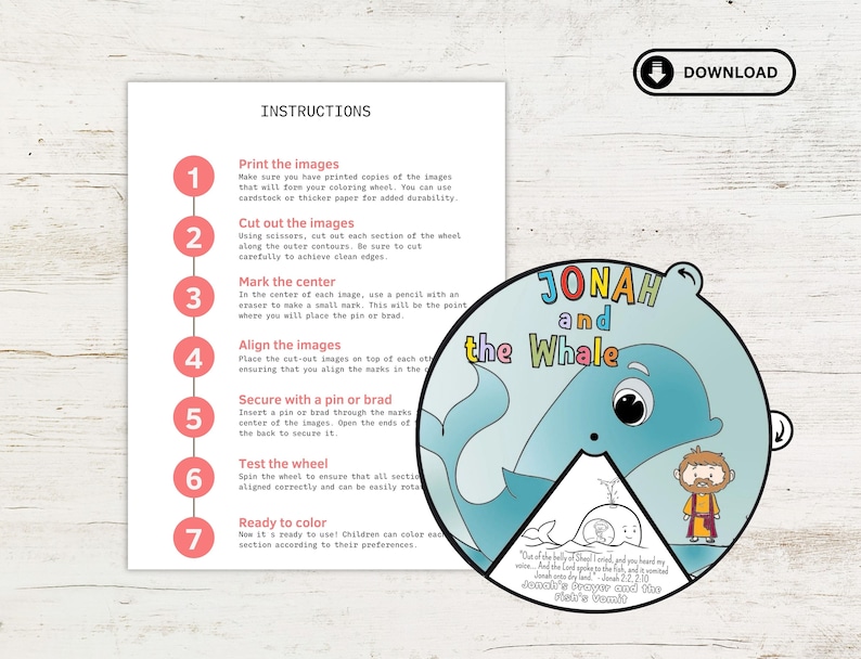 Jonah and the Whale Coloring Wheel | Bible Story Wheel | Printable ...