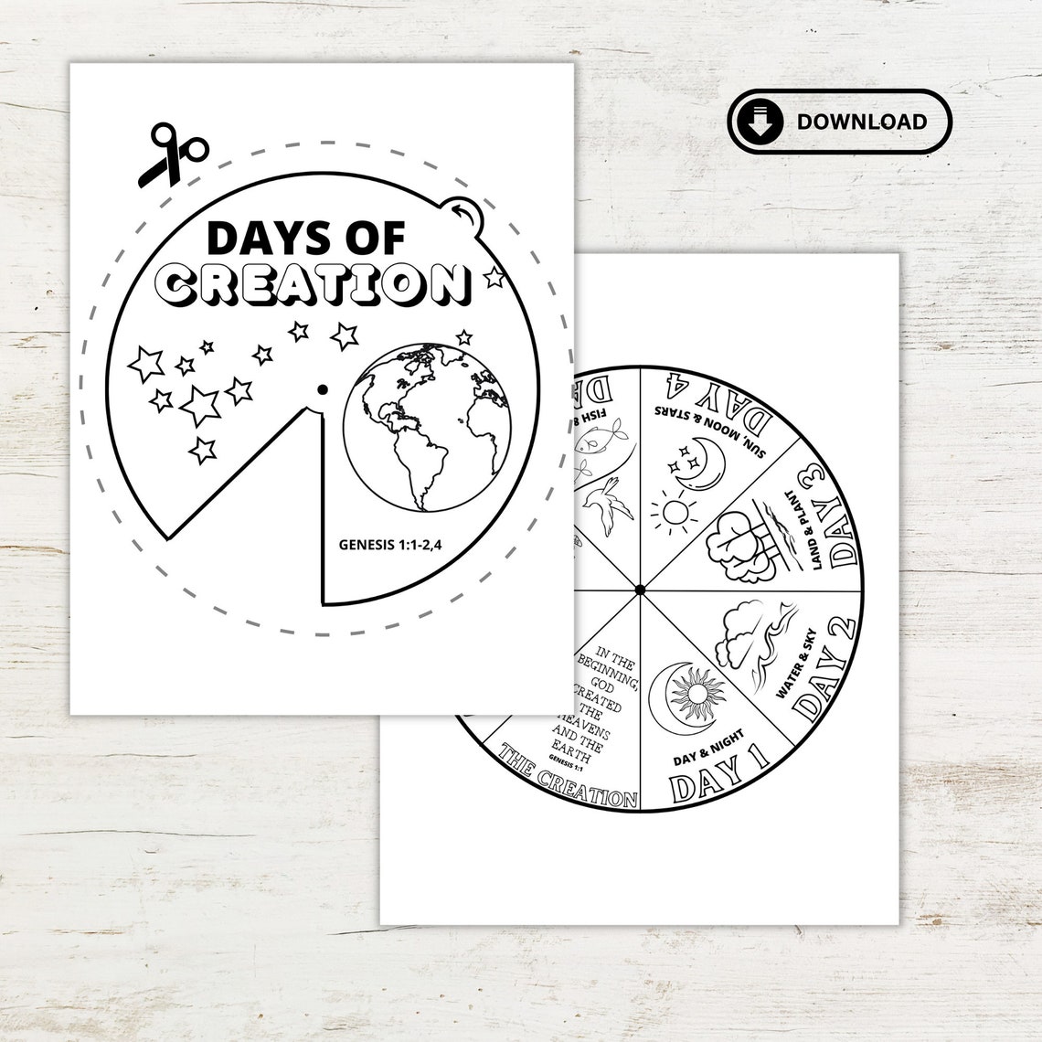 Days of Creation Coloring Wheel Bible Story Wheel Kids Bible Lesson ...