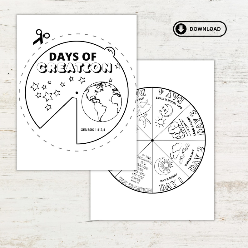 Days of Creation Coloring Wheel Bible Story Wheel Kids Bible Lesson ...