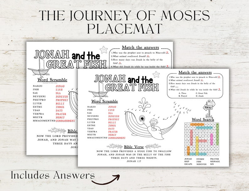 Jonah and the Great Fish Placemat, Bible Crafts and Activities for Kids ...