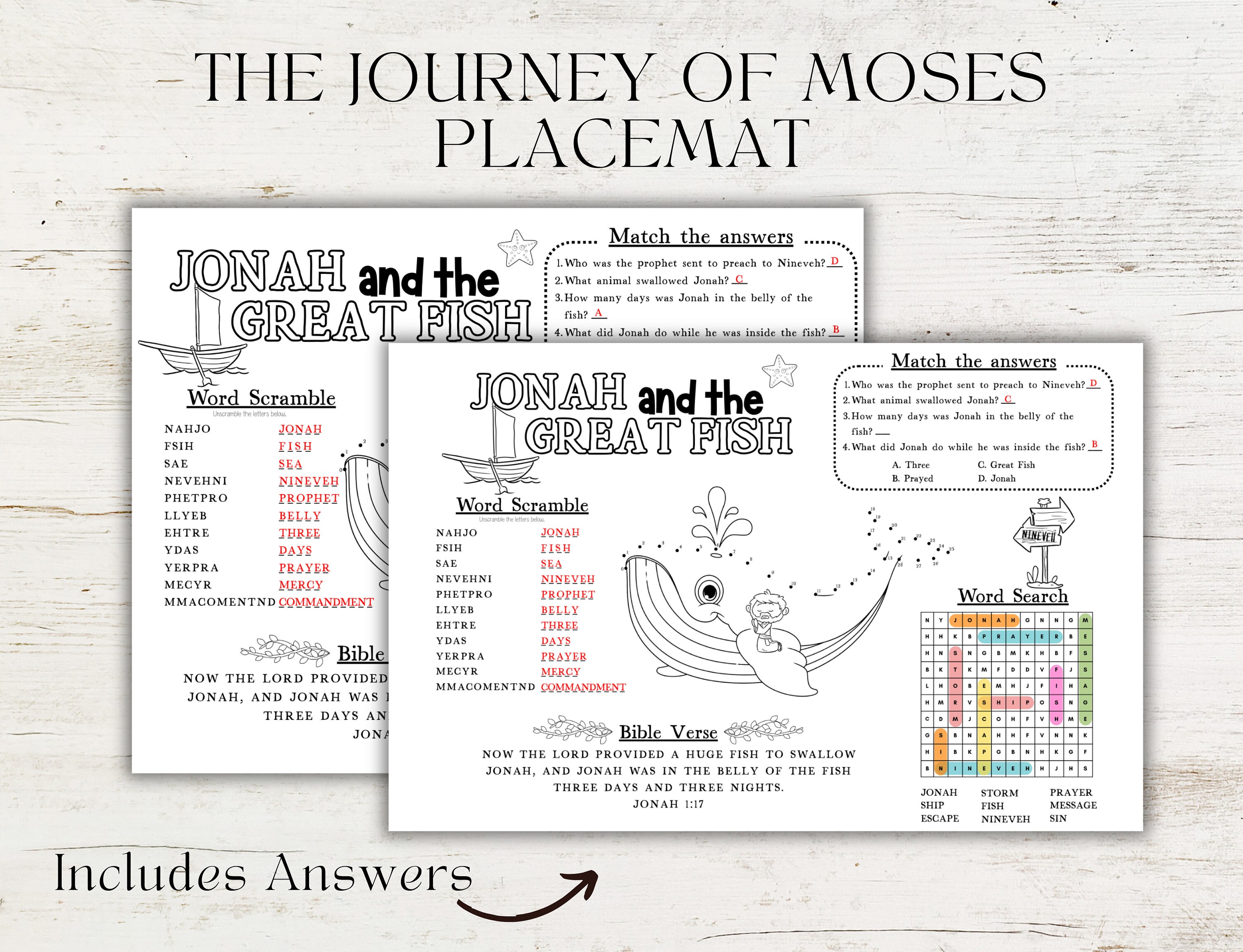 Jonah and the Great Fish Placemat, Bible Crafts and Activities for Kids ...