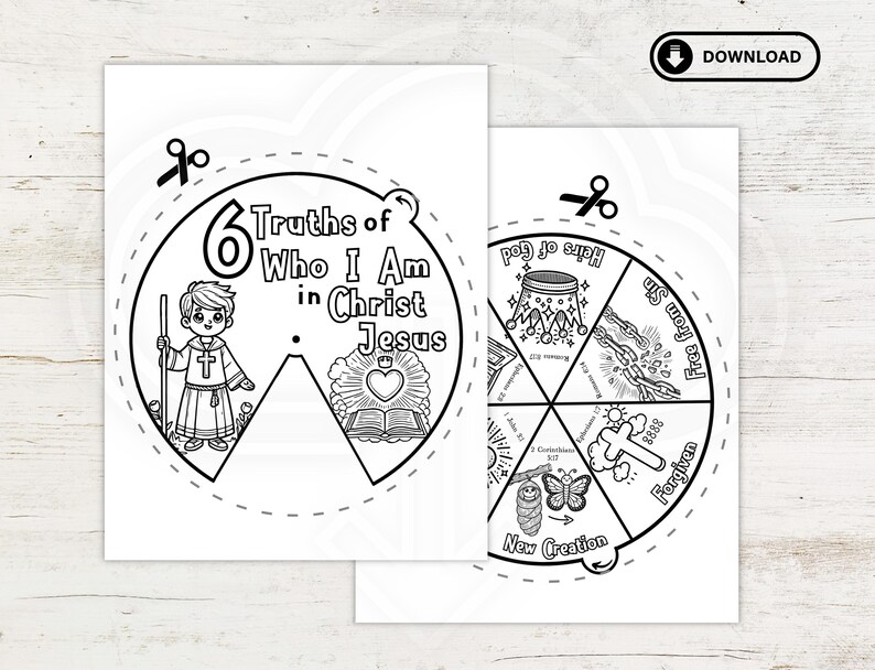 6 Truths of Who I Am in Christ Jesus Coloring Wheel, Printable Bible ...