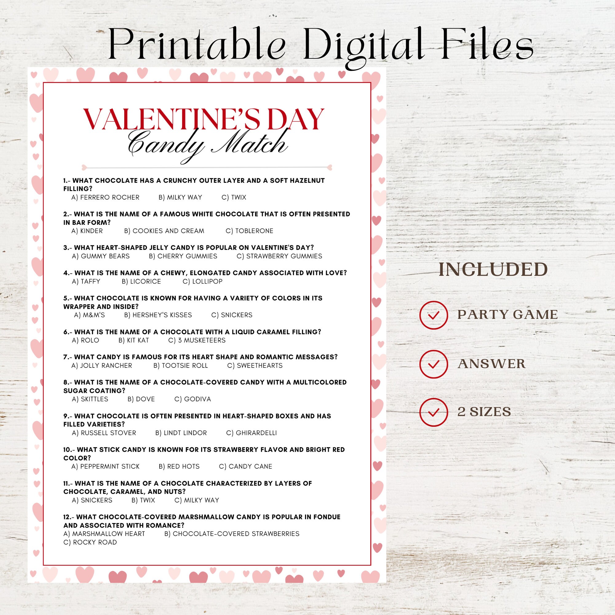 Valentines Day Candy Match Valentine Day Activity Valentines Day Party ...