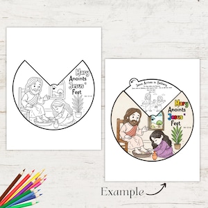 Mary Anoints Jesus' Feet - Coloring Wheel | Bible Story Activity for ...
