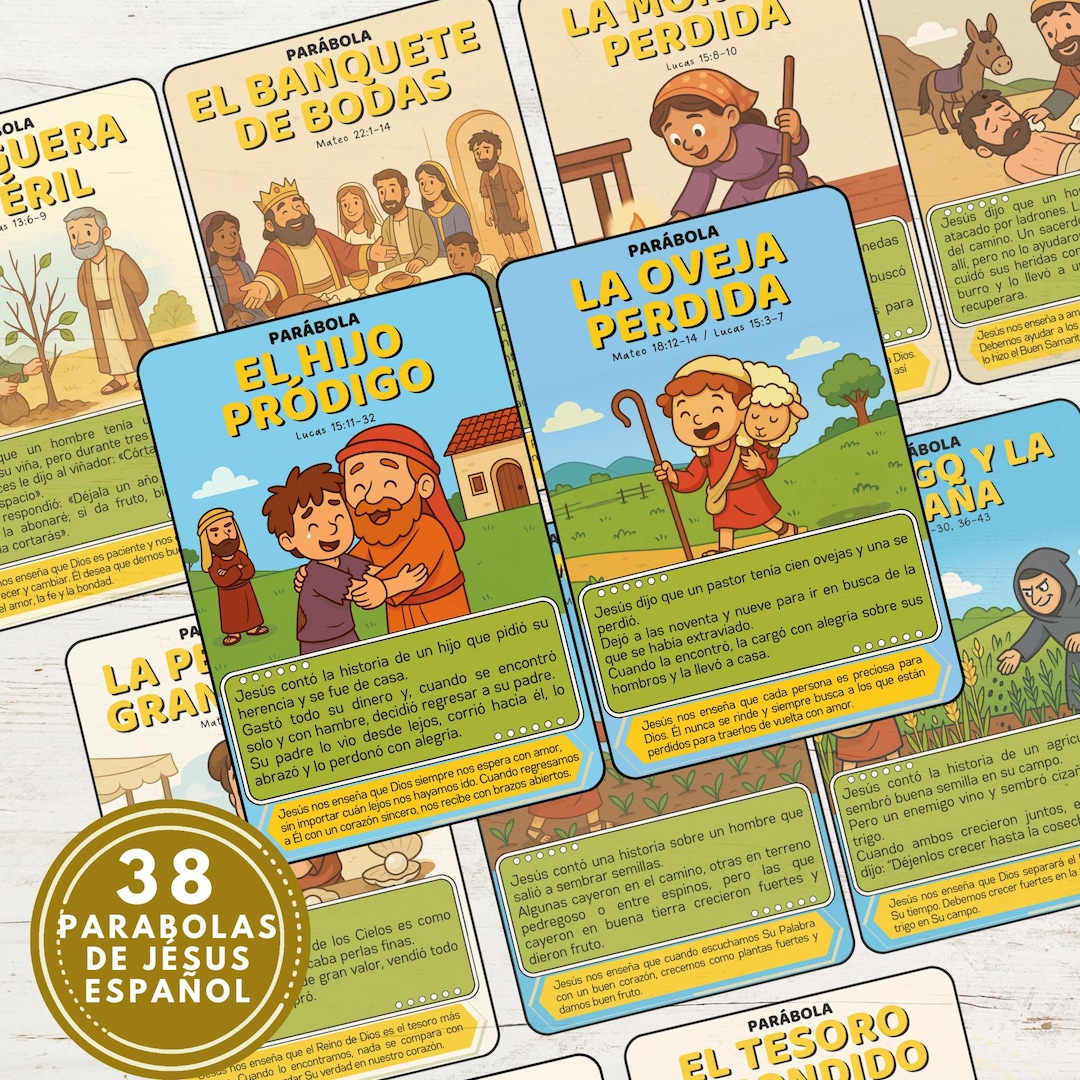 38 Parables of Jesus Educational Cards IN SPANISH, Bible Activity for ...