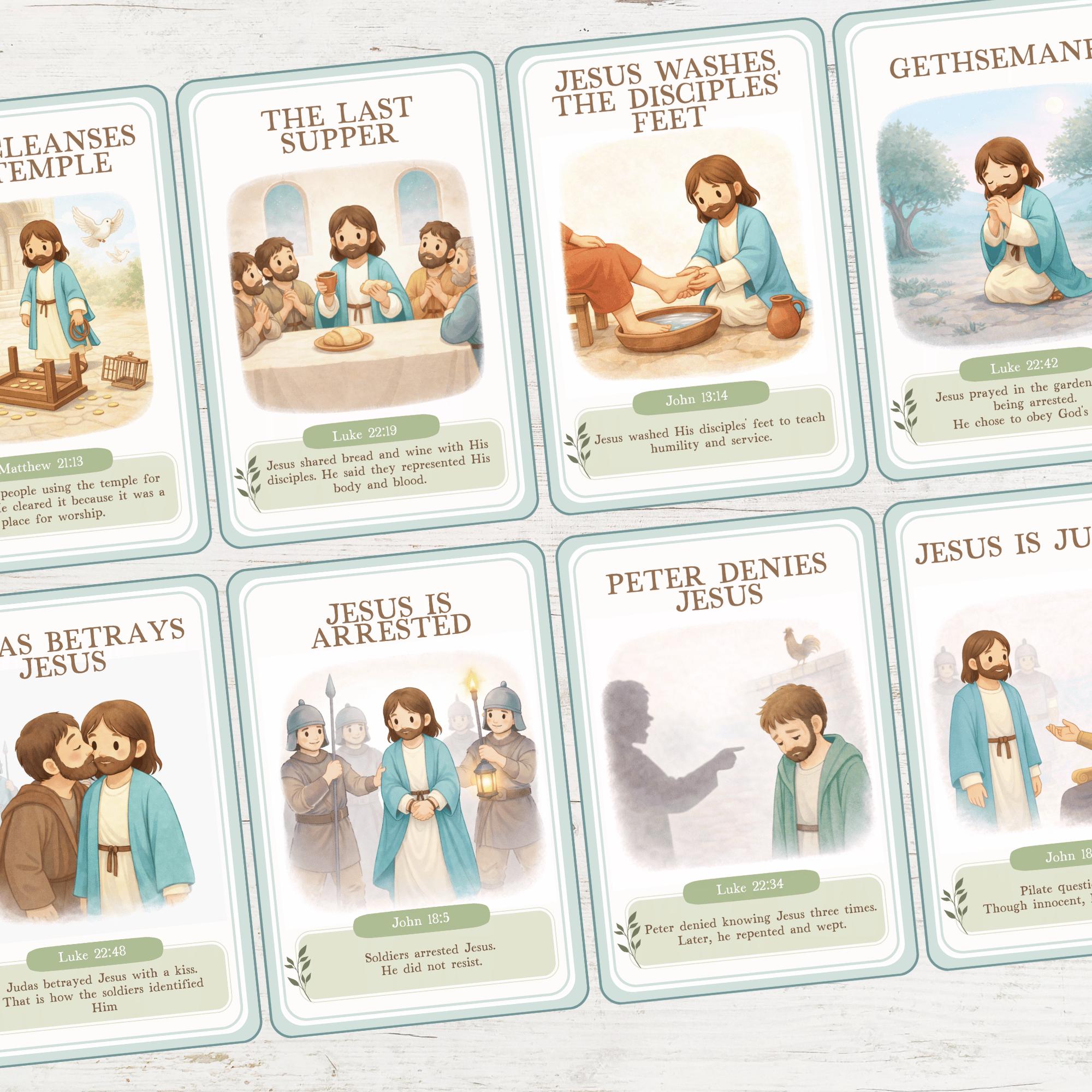 Holy Week Bible Story Cards for Kids, Easter Story Printable, 14 Holy ...