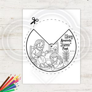Mary Anoints Jesus' Feet - Coloring Wheel | Bible Story Activity for ...