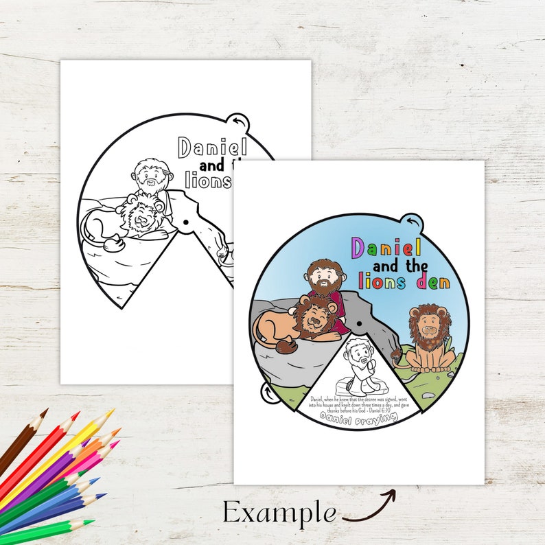 Daniel and the Lions Den Coloring Wheel | Bible Story Wheel | Printable ...