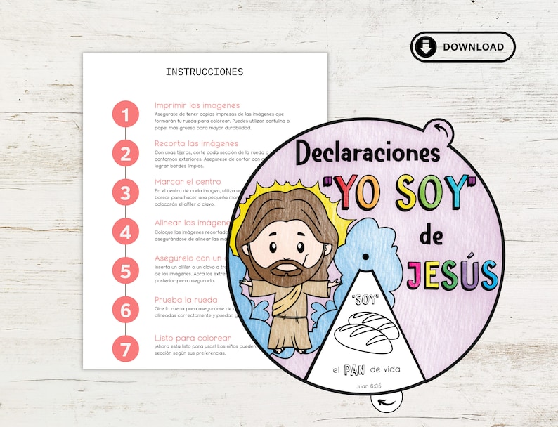 I Am Statements of Jesus Coloring Wheel IN SPANISH Printable Bible ...
