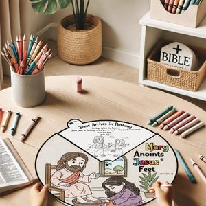 Mary Anoints Jesus' Feet - Coloring Wheel | Bible Story Activity for ...