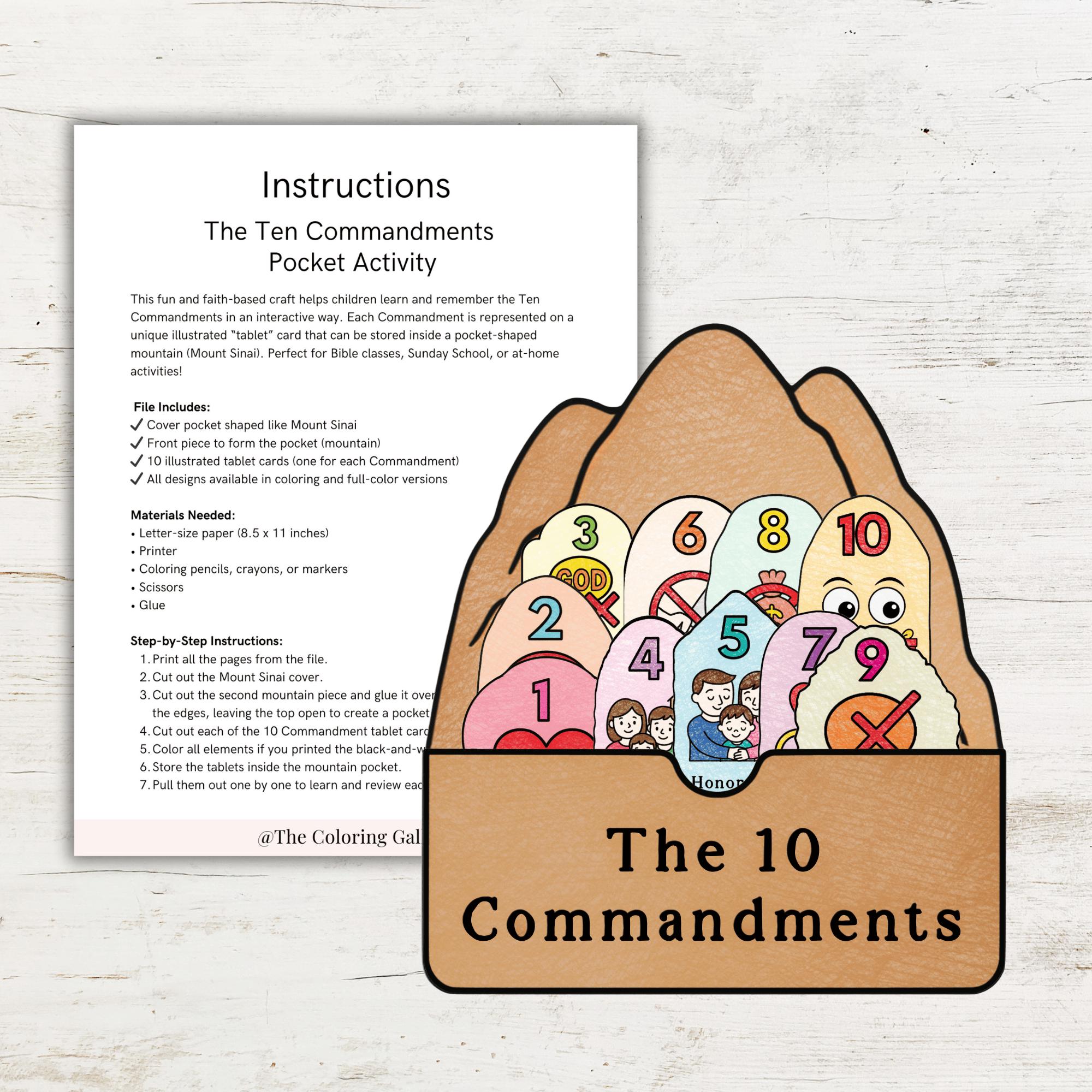 10 Commandments Pocket Craft for Kids | Bible Coloring Activity ...
