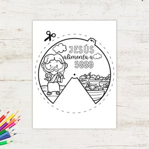 Jesus Feeds 5,000 Coloring Wheel IN SPANISH, Jesus Miracle Coloring ...