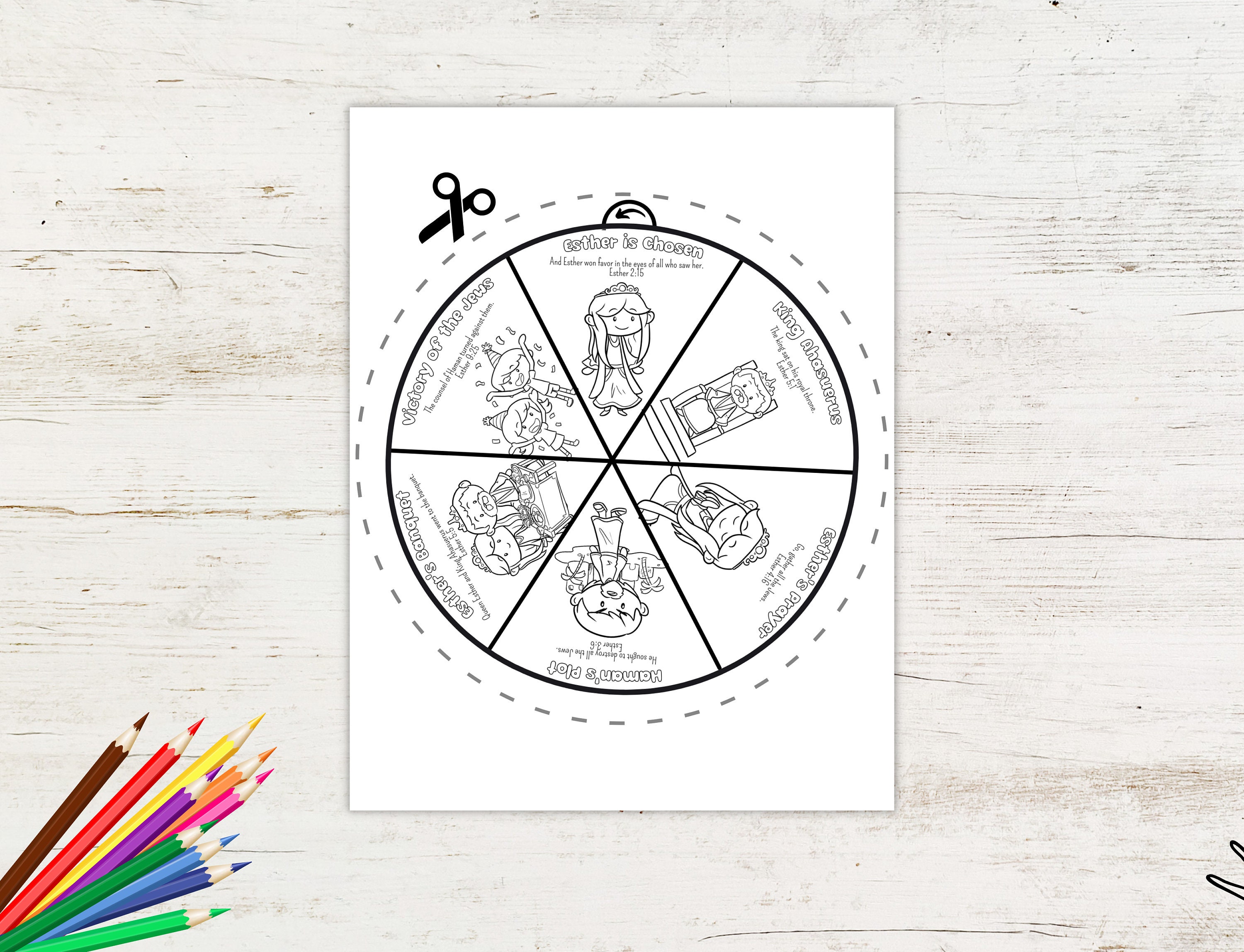 Queen Esther Coloring Wheel, Queen Esther Story Coloring Wheel ...