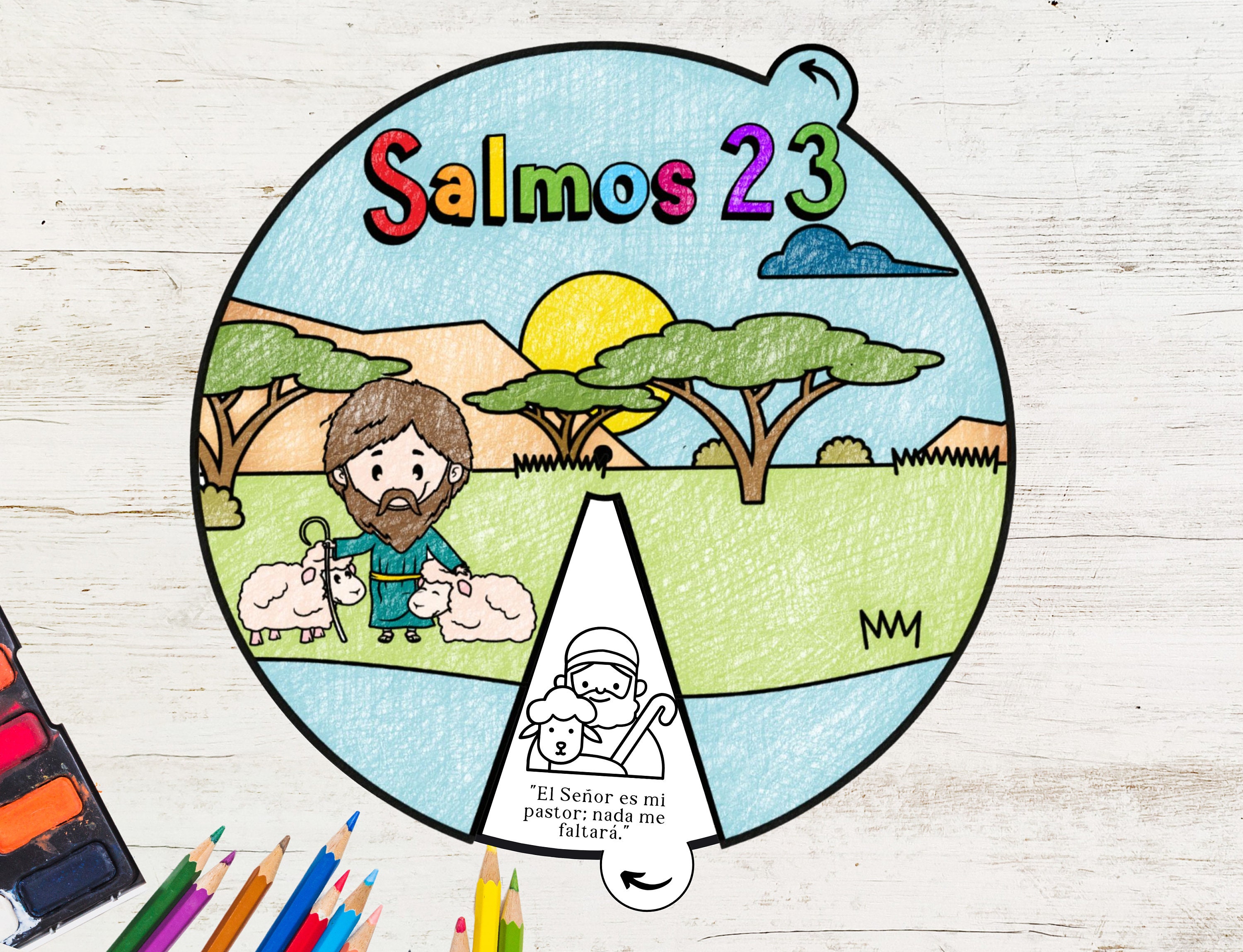 Psalm 23 Coloring Wheel IN SPANISH, Jesus Coloring Wheel, Printable ...