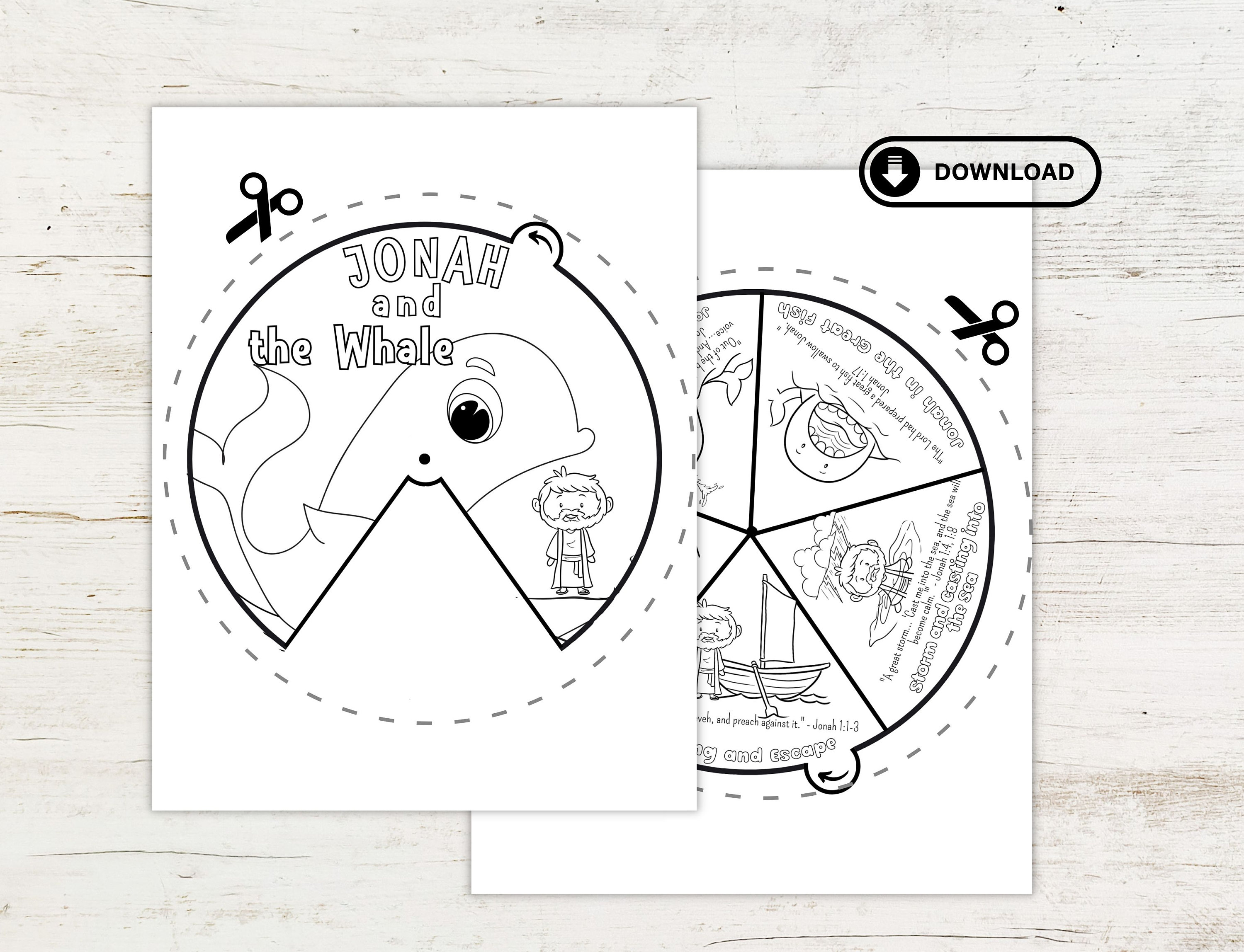 Jonah and the Whale Coloring Wheel Bible Story Wheel Printable Bible ...
