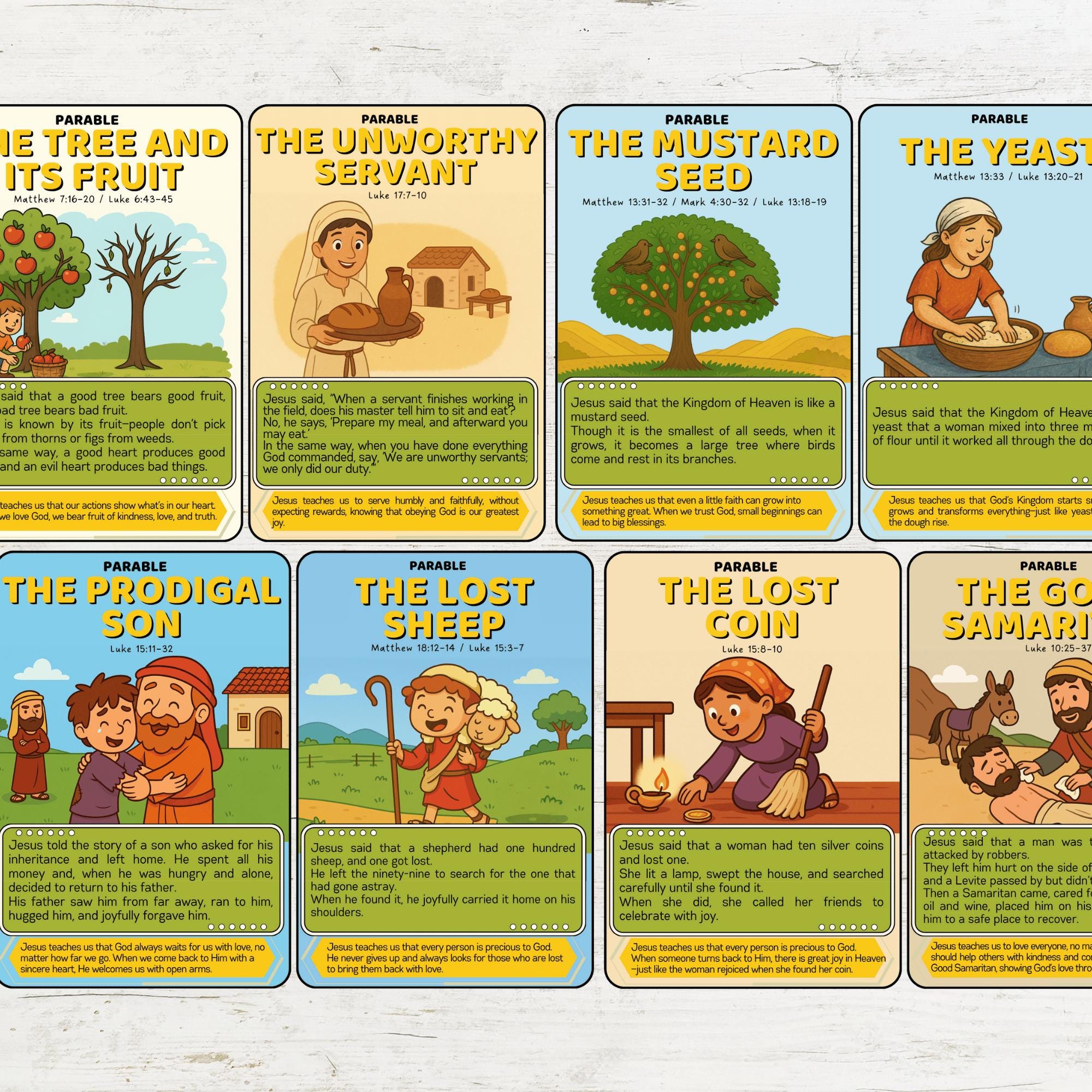 38 Parables of Jesus Educational Cards, Bible Activity for Kids ...