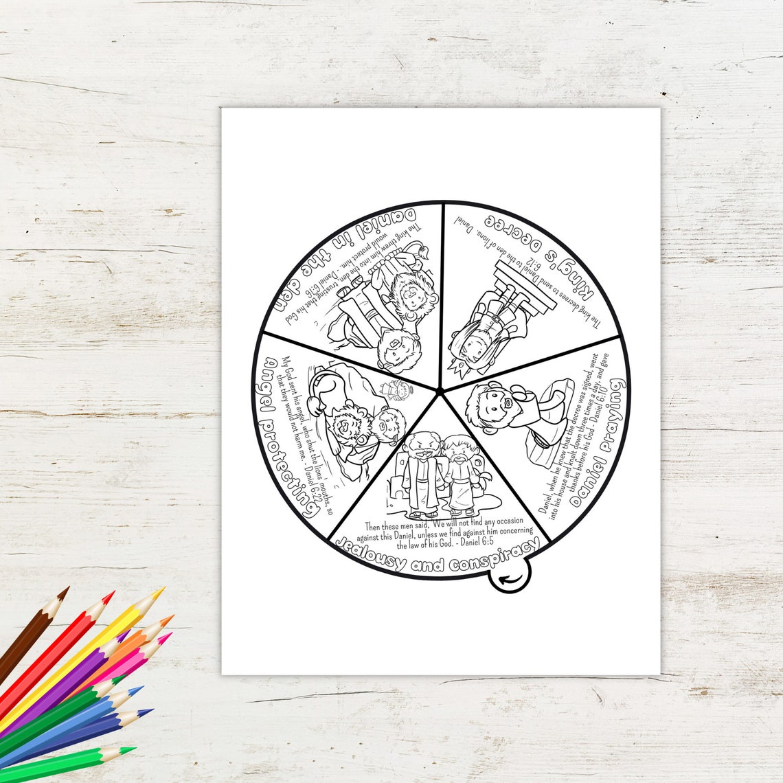 Daniel and the Lions Den Coloring Wheel Bible Story Wheel Printable Bible Activity Kids Bible ...
