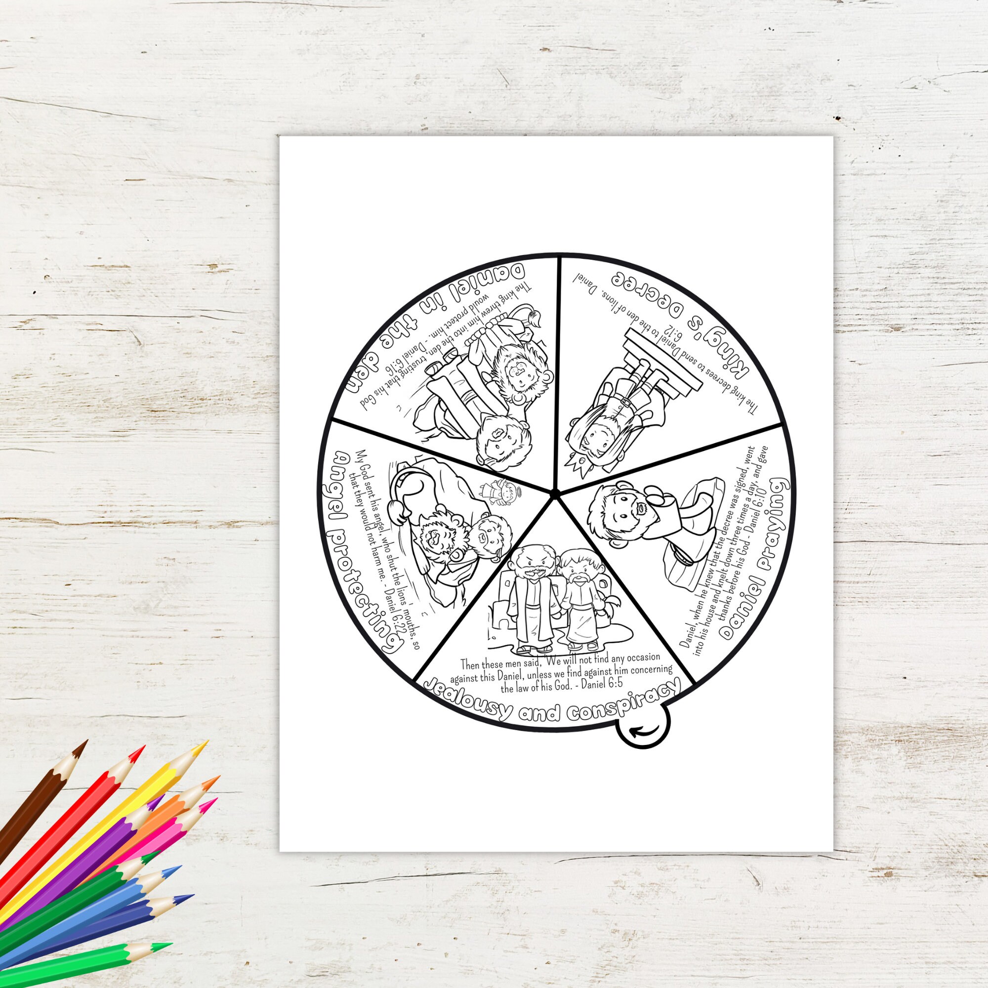 Daniel and the Lions Den Coloring Wheel | Bible Story Wheel | Printable ...