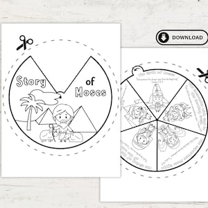 Story of Moses Coloring Wheel, Bible Coloring Wheel, Printable Bible ...