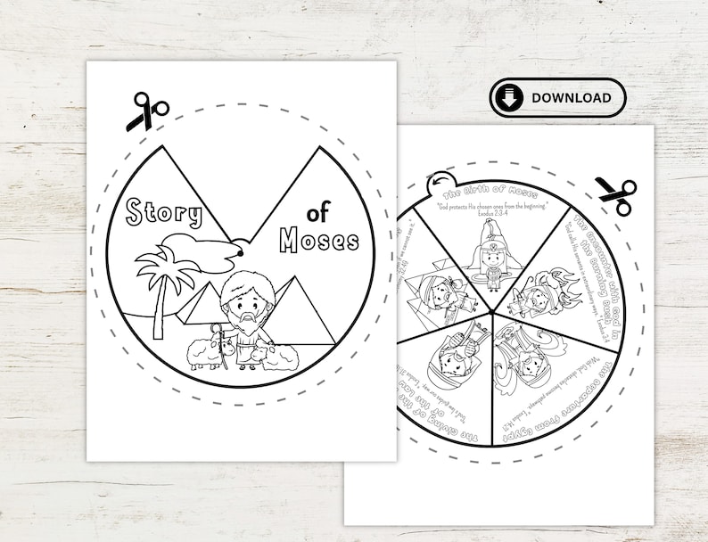 Story of Moses Coloring Wheel, Bible Coloring Wheel, Printable Bible ...