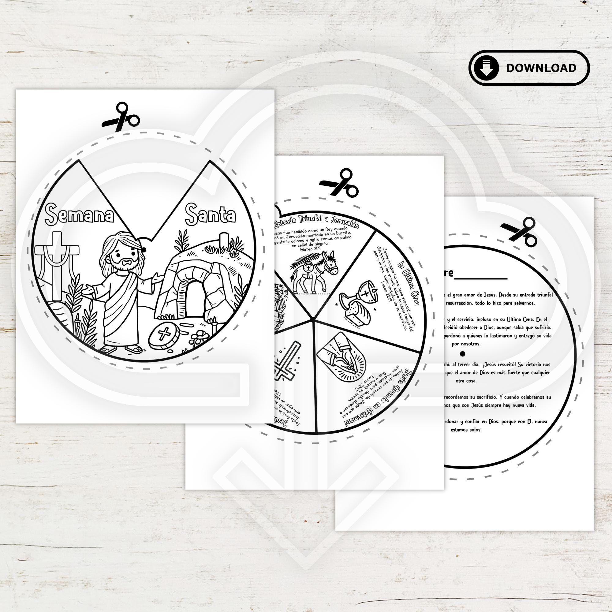 Holy Week Coloring Wheel IN SPANISH, Printable Easter Story, Holy Week ...