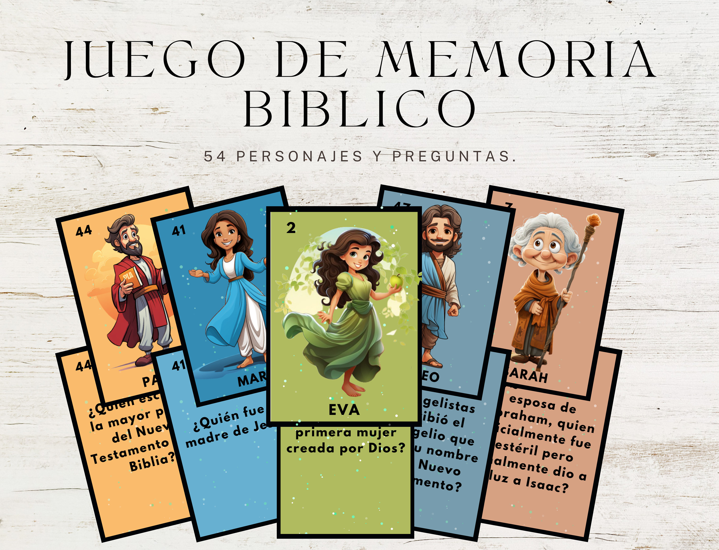 Bible Memory Game SPANISH Match 54 Bible Characters Printable Bible ...