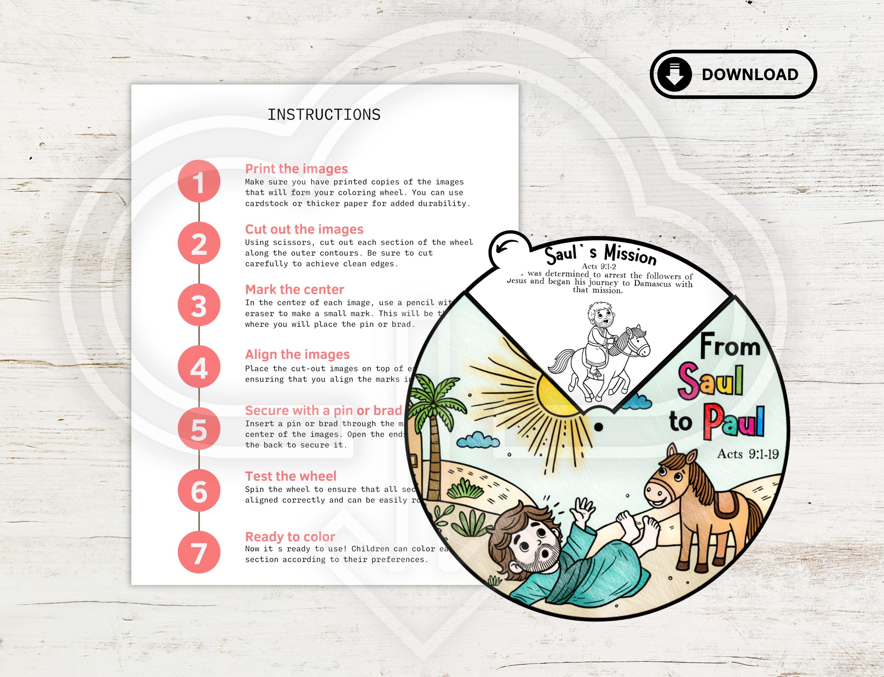 From Saul to Paul Coloring Wheel, Bible Story Activity for Kids ...