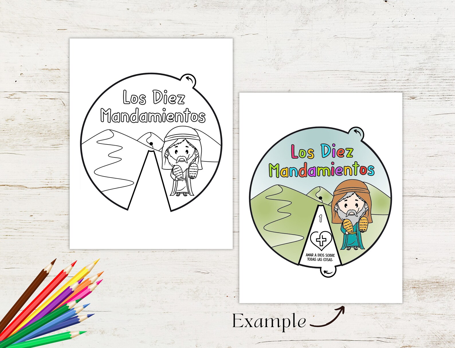 Ten Commandments Coloring Wheel SPANISH Bible Story Wheel Printable ...