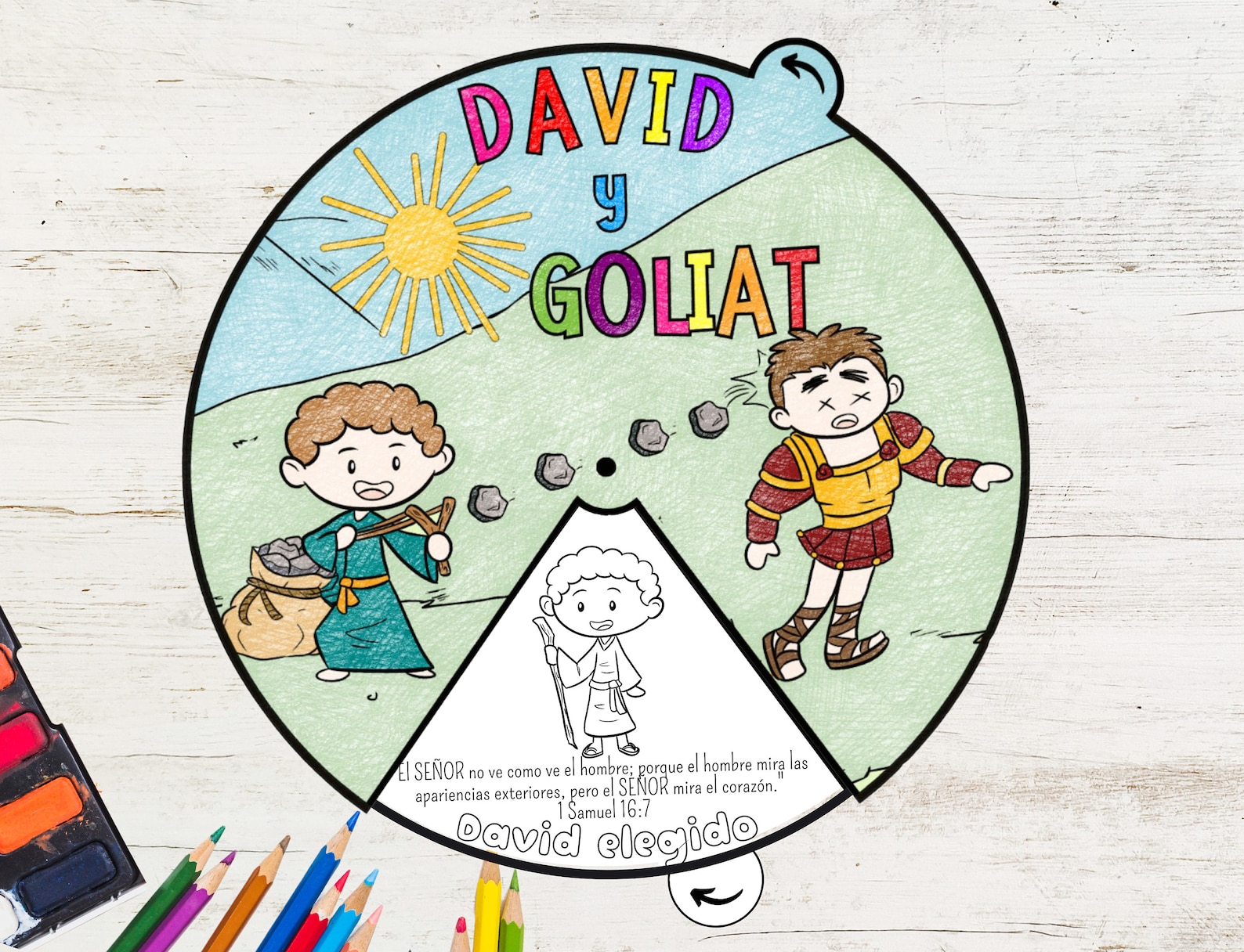 Rueda para colorear David y Goliat EN ESPAÑOL, Actividad Bíblica ...