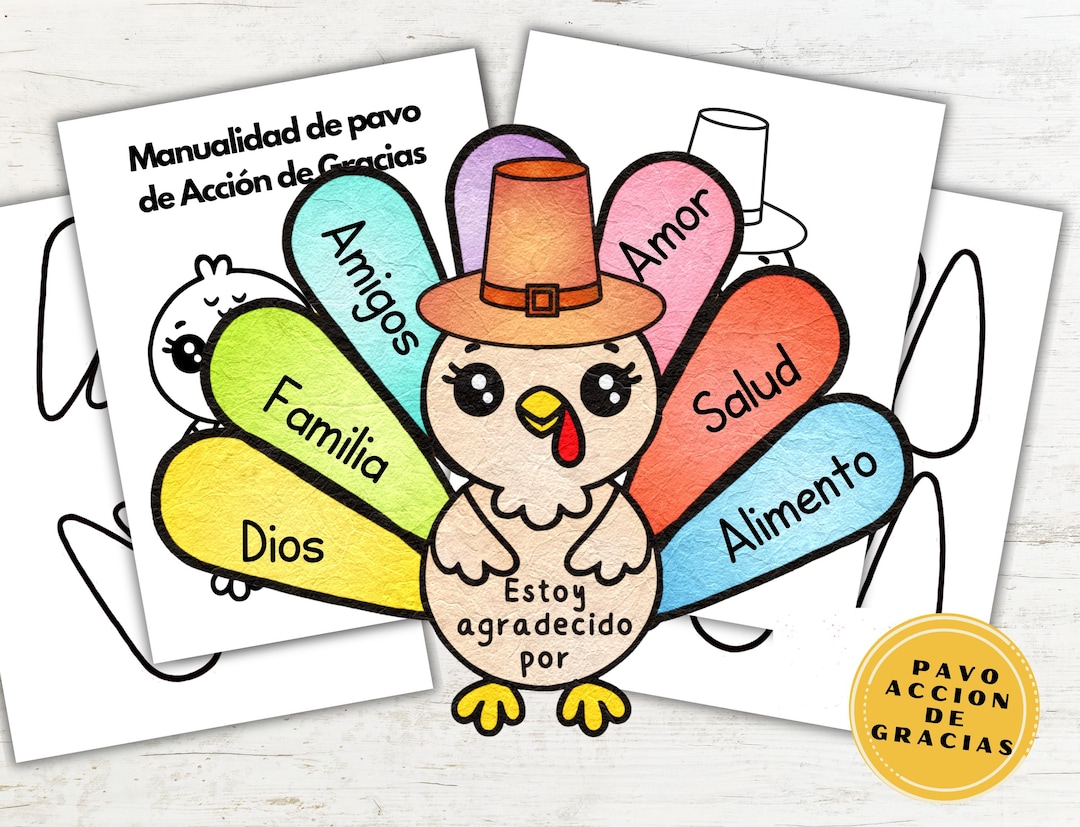 Thankful Turkey Craft for Kids in SPANISH, Thanksgiving Activity ...