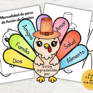 Thankful Turkey Craft for Kids in SPANISH, Thanksgiving Activity ...