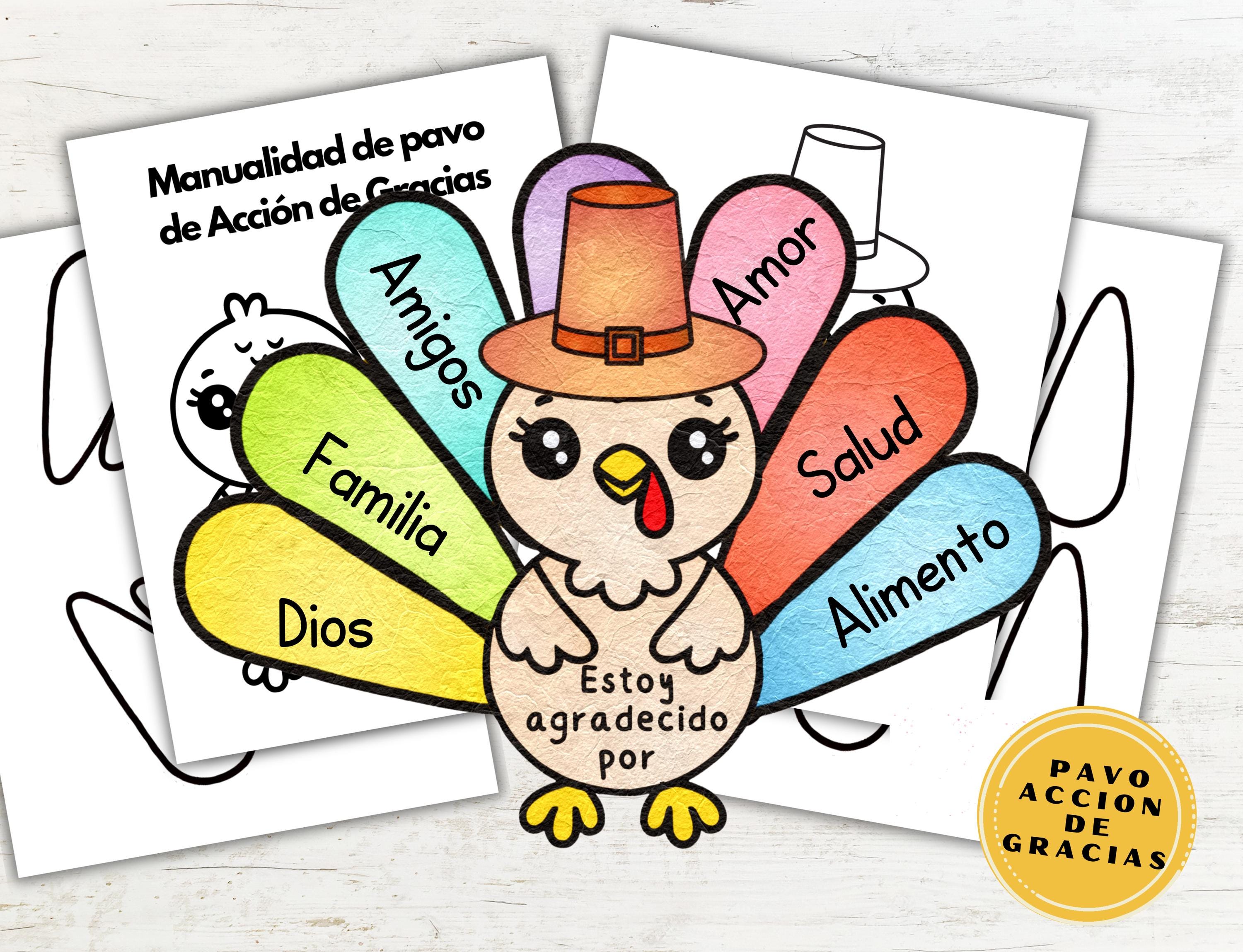 Thankful Turkey Craft for Kids in SPANISH, Thanksgiving Activity ...