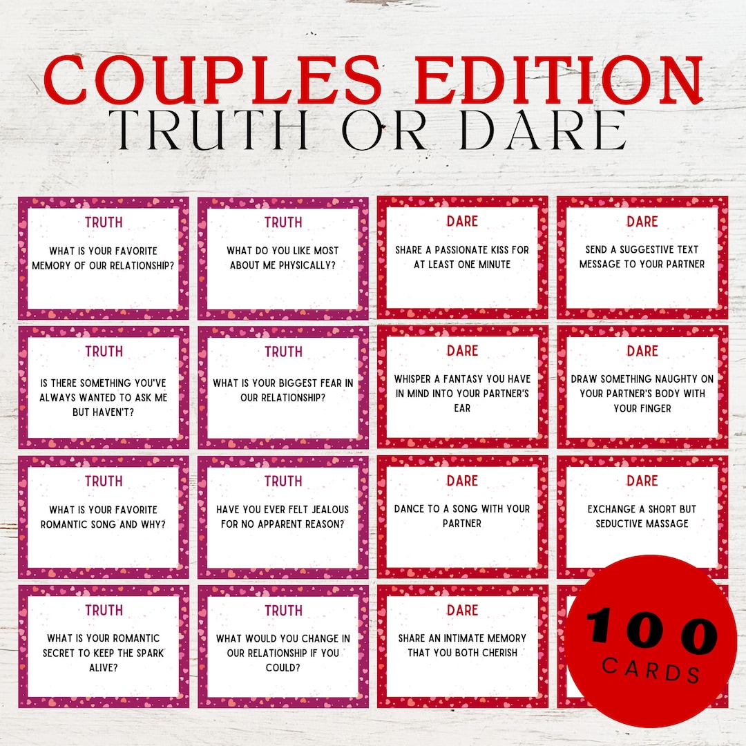 100 Couples Truth Or Dare Question Cards Valentines Day Games Game For