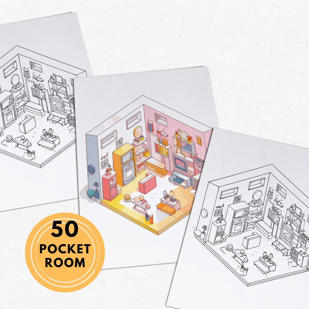 50 Pocket Room Cute Coloring Book Easy Coloring Pages for - Etsy