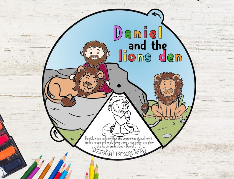 Daniel and the Lions Den Coloring Wheel | Bible Story Wheel | Printable Bible Activity | Kids ...