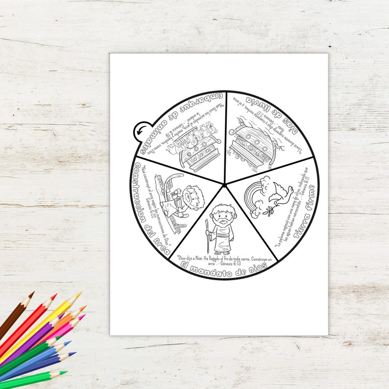 Noahs Ark Coloring Wheel SPANISH | Bible Story Activities | Printable ...
