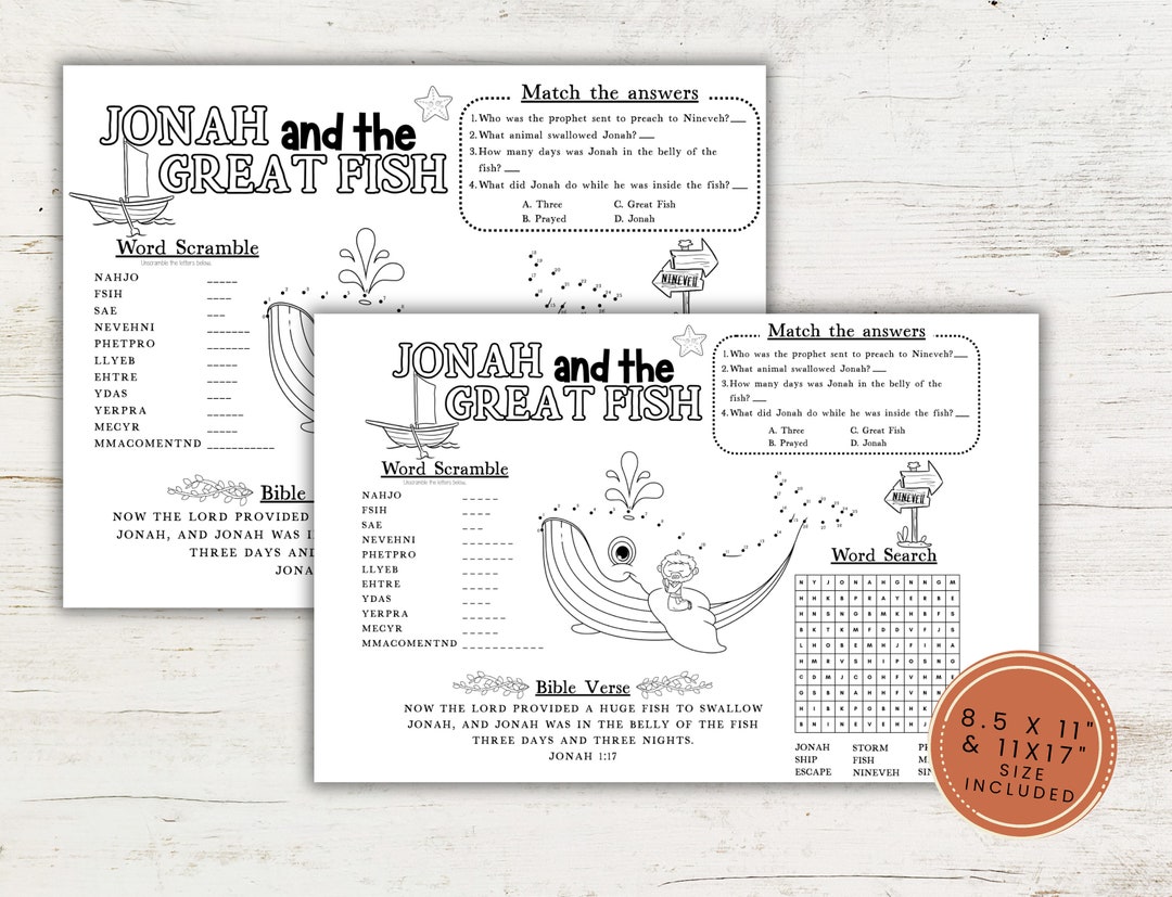 Jonah and the Great Fish Placemat, Bible Crafts and Activities for Kids ...